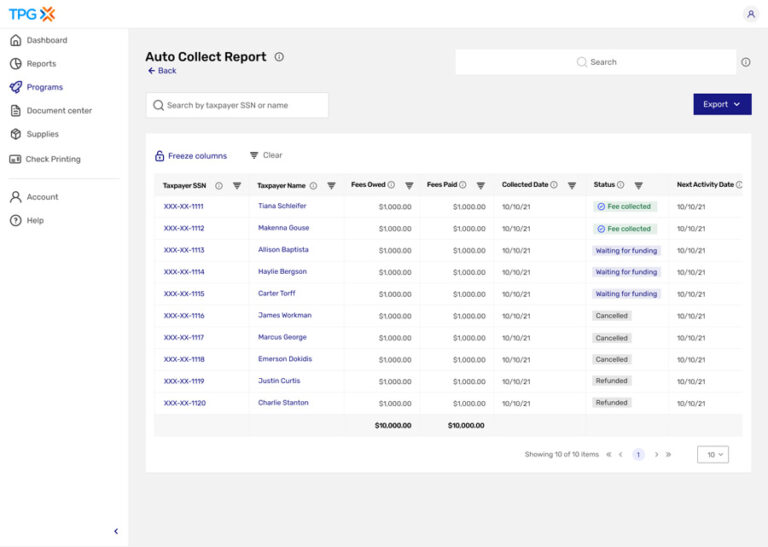 Auto Collect - tax preparation fee collection